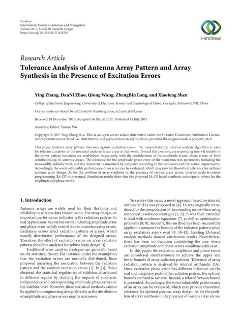 Pdf Tolerance Analysis Of Antenna Array Pattern And Array Synthesis In The Presence Of