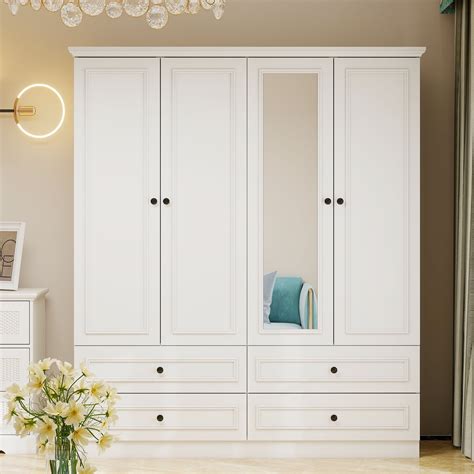Idealcabin Freestanding Wardrobe Armoire With Drawers Modern Bedroom