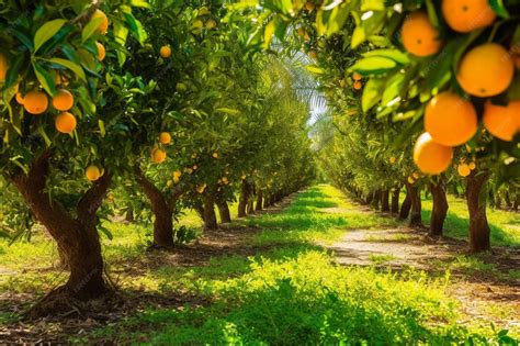 Premium Photo An Orange Grove Of Trees With Oranges And Green Grass