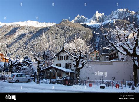 View Of A Street And Some Houses In Chamonix Mont Blanc With The French
