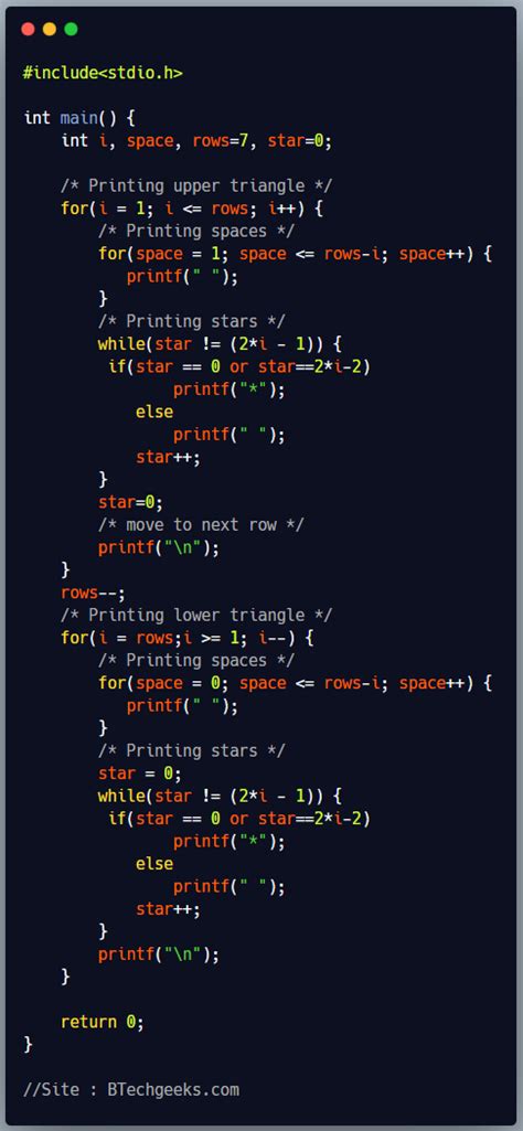 C Program To Print Hollow Diamond Star Pattern Btech Geeks