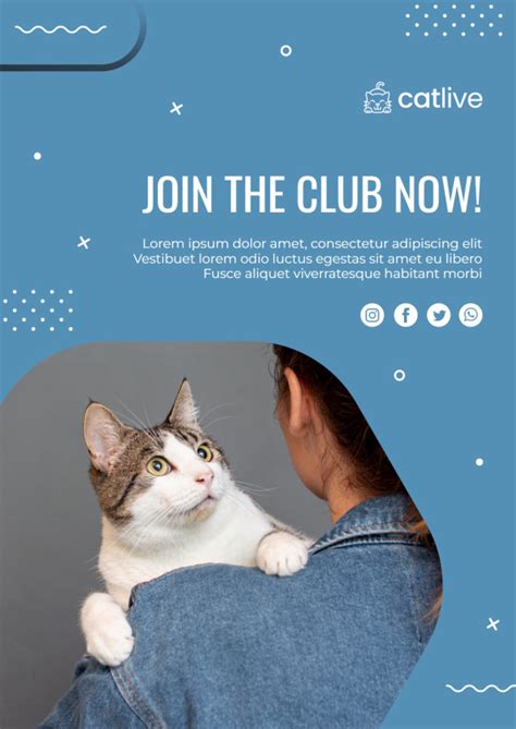 Soft Blue Cat Club Membership Flyer Template With Modern Graphics — Kapwing