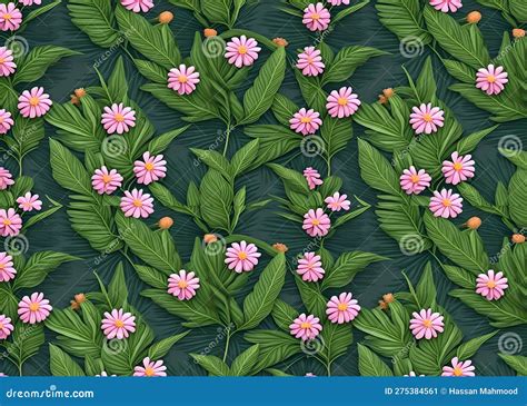 Seamless Floral Pattern Cute Pink Floral Pattern With Green Leaves And
