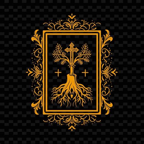 자연에서 장식적인 경계와 십자가와 함께 Burdock Root Symbol 로고 허브 터 디자인 컬렉션 프리미엄 Psd 파일