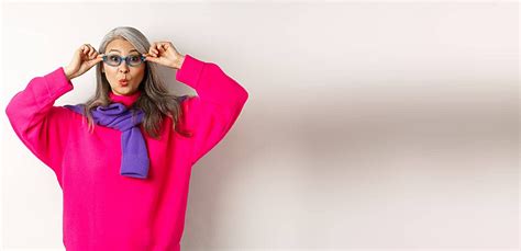 Stylish Asian Grandma Pointingpraising White Background Person Fashion