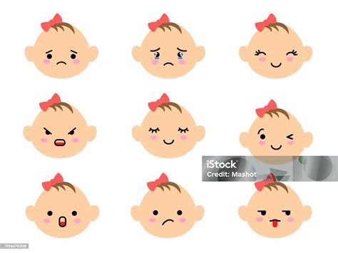 一組嬰兒臉表情符號有不同的心情kawaii可愛的孩子表情和日本動漫表情符號面對表情向量圖形及更多一組物體圖片 一組物體 互聯網 享受