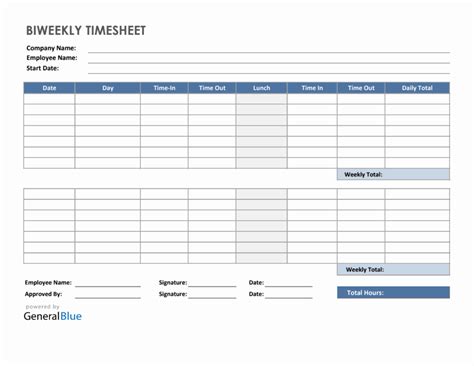 Biweekly Timesheet With Lunch Break In Excel The Schwartz Report