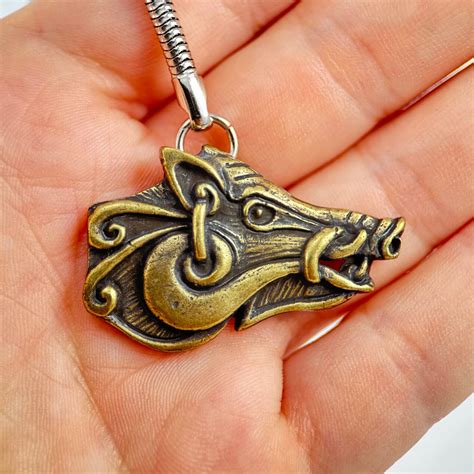 Celtic Boar Keychain Zinc Old Brass Wulflund