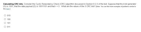 solved calculating crc bits consider the cyclic redundancy