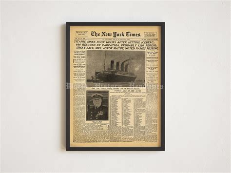 Titanic Newspaper Print Ny Times Frontpage April 16 1912 Digital