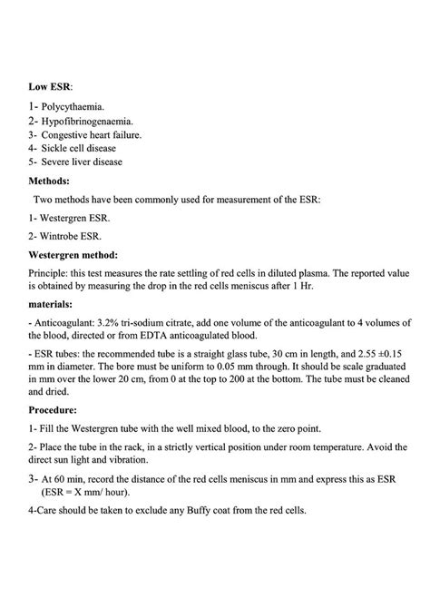 Esr Test Practical Hematology Lab Free Download Pdf