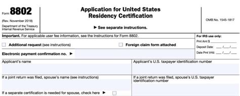 Irs Form 8802 Instructions Us Residency Certification Application