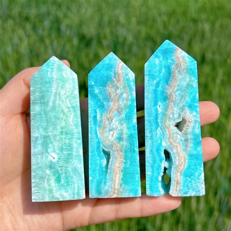 Natural Blue Hemimorphite Towersky Blue Aragonitequartz Crystal Obeliskmineral Specimens