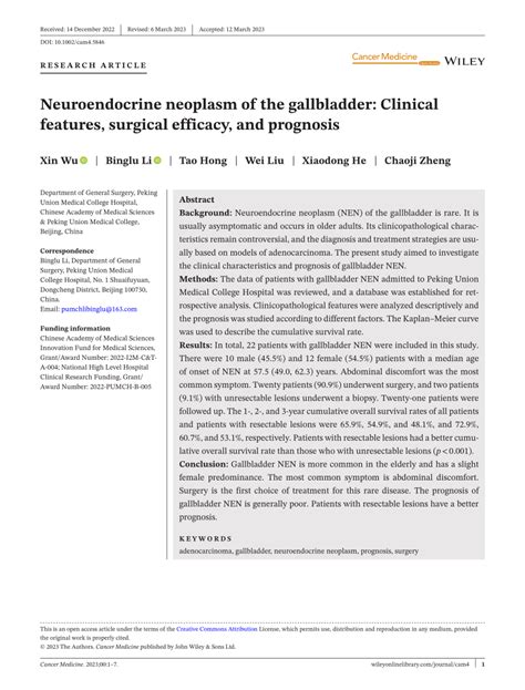 Pdf Neuroendocrine Neoplasm Of The Gallbladder Clinical Features Surgical Efficacy And