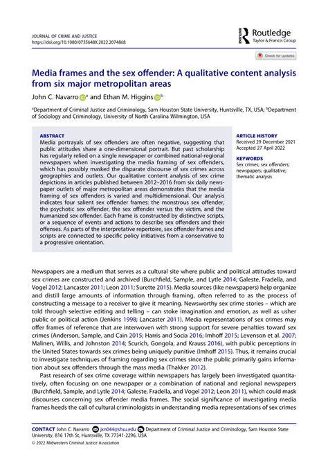 Pdf Media Frames And The Sex Offender A Qualitative Content Analysis