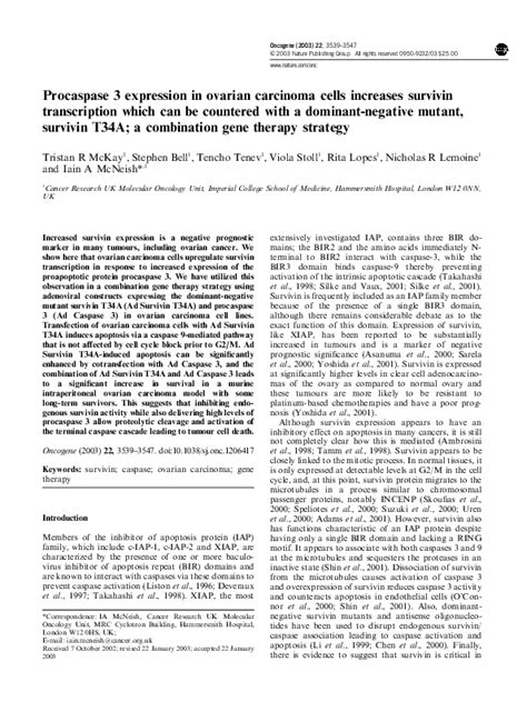 Pdf Procaspase 3 Expression In Ovarian Carcinoma Cells Increases Survivin Transcription Which