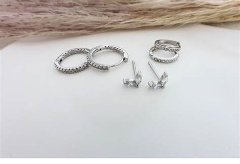 Silver Earring Set Silver Ear Stacking Set Hoops Set Jewellery T