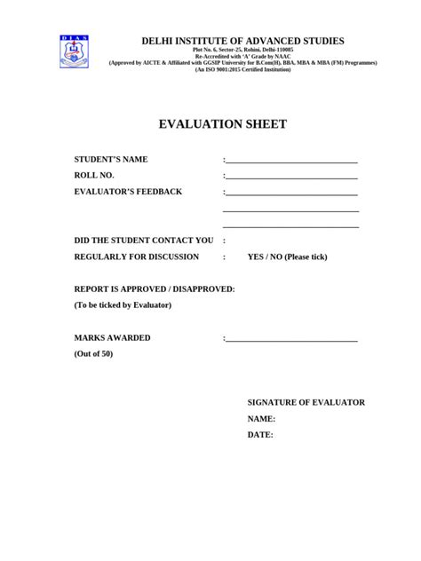 Str Evaluation Sheet Pdf