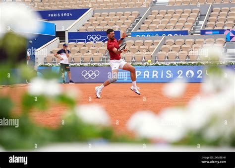 Serbias Novak Djokovic During A Training Session At Roland Garros
