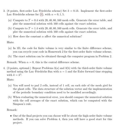 Solved 3 8 Points First Order Lax Friedrichs Scheme Set