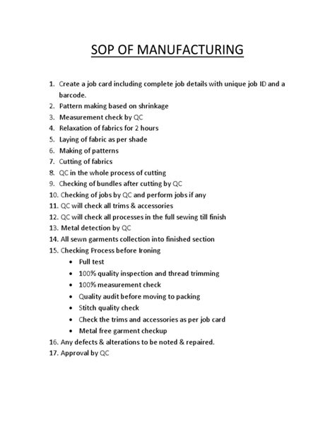 Sop Of Manufacturing Pdf