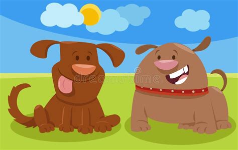 Zwei Lustige Cartoon Hunde Comicfiguren Vektor Abbildung Illustration