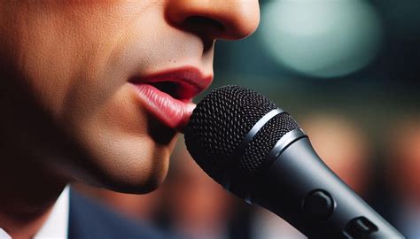 Closeup Of A Politicians Lips Speaking Into A Microphone Premium Ai