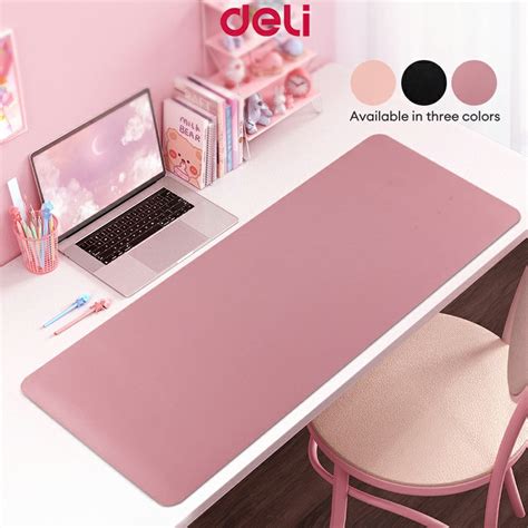 Deli Mouse Pad Large Double Sided Keyboard Pu Leather Cute Mouse Pads Waterproof Desk Pad Easy