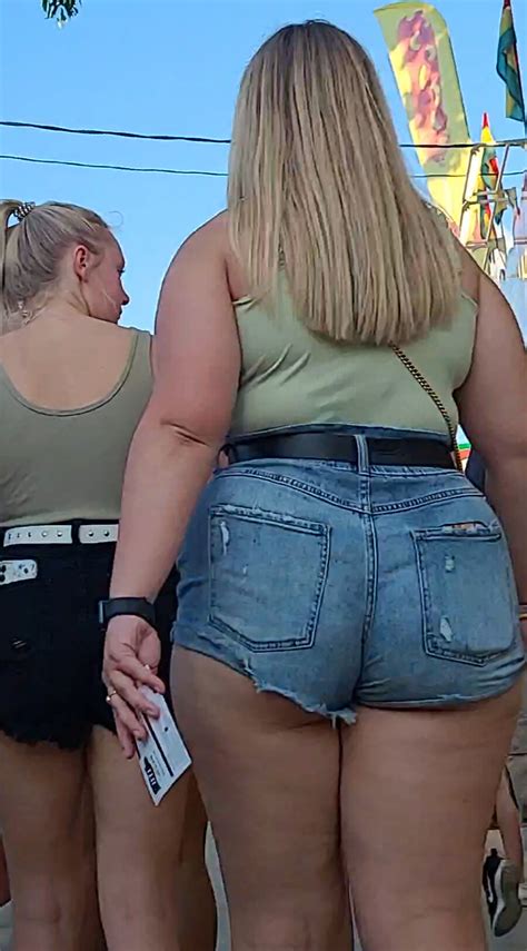 Big Booty Fair Blonde In Cutoff Jean Shorts Short Shorts And Volleyball