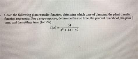 Solved Given The Following Plant Transfer Function