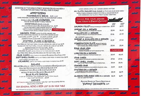 Carta Del Restaurante The Crab Cooker Newport Beach Newport Blvd