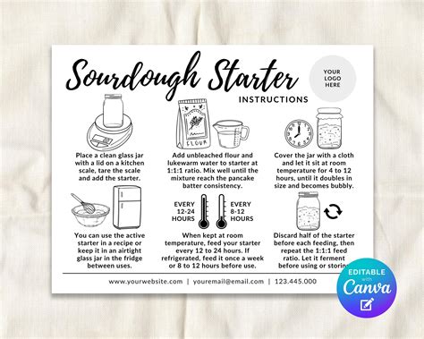 Sourdough Starter Care Guide Instructions Card Editable Template