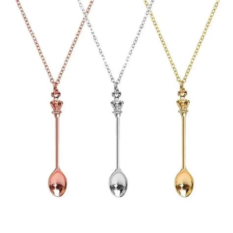 Jual 3pcs Tiny Spoons Necklace Small Spoons Mini Shovel Spoons Crown Teaspoon Pendant Necklace