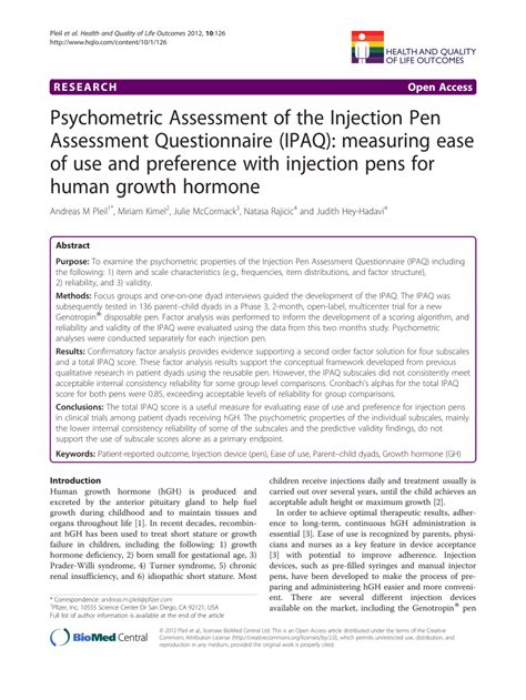 Pdf Psychometric Assessment Of The Injection Pen Assessment