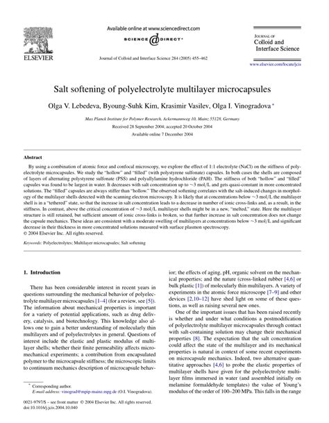 Pdf Salt Softening Of Polyelectrolyte Multilayer Microcapsules