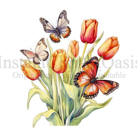 Tulip Butterflies Clipart 10 High Quality S Nursery Art Card