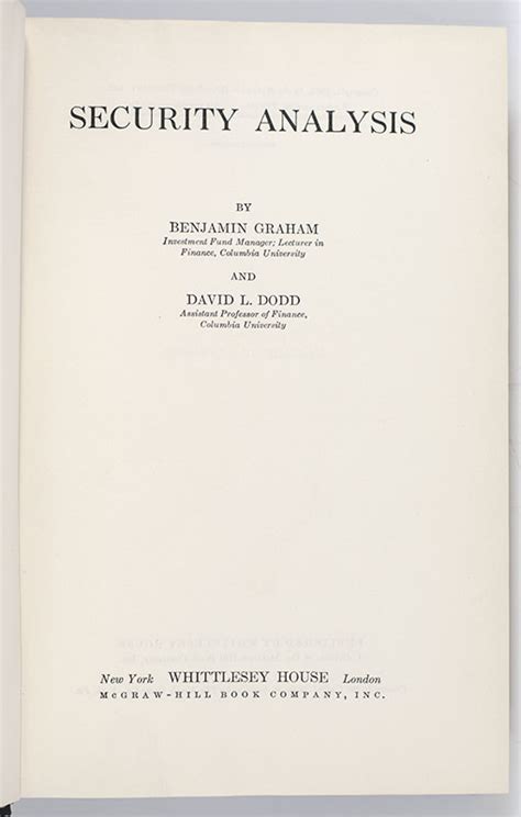 Security Analysis Benjamin Graham First Edition Signed Rare Book