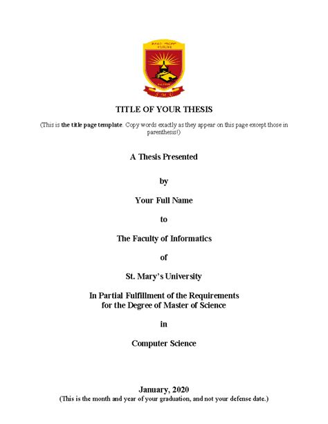 Msc Thesis Report Format Smu Title Of Your Thesis This Is The Title Page Template Copy Words