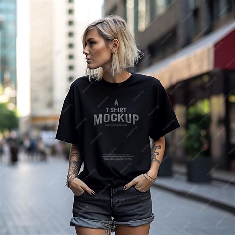 Psd White Oversize Tshirt Streetwear Mockup Worn By Women With Street