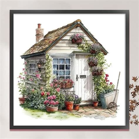 Full Embroidery Eco Cotton Thread 11ct Printed Country Hut Cross Stitch