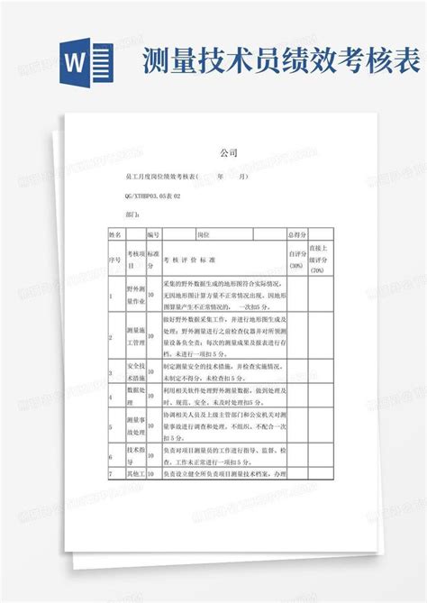 测量技术员绩效考核表word模板下载编号lmzbpdra熊猫办公
