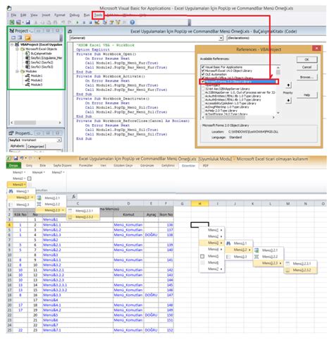 mso® excel uygulama geliştirmeleri İçin worksheet ve commandbar