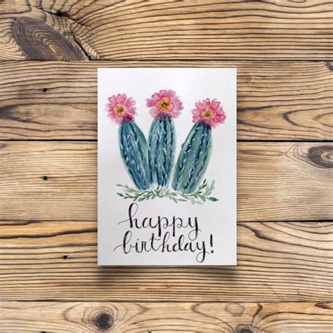 Handmade Cactus Birthday Card Custom Variations Possible Etsy
