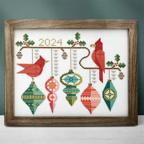 Bauble Birds Cross Stitch Pattern Stitched Modern