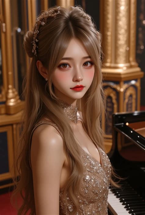 超リアルな フォトリアリスティック ドラマチックなシーン グローバル照明 Solo 20歳の日本の有名なピアニスト