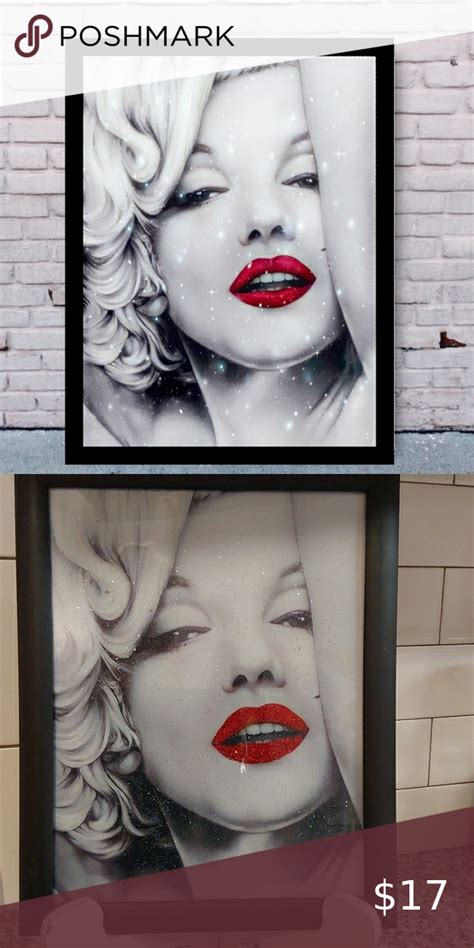 Marilyn Monroe Red Lips Art Blung Glittering Diamond Dust Print Framed