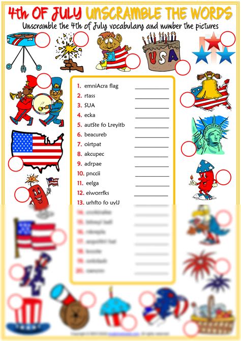 Solution 4th Of July Vocabulary Esl Unscramble The Words Worksheet For