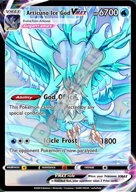 Articuno Ice God Vmax Pokemon Card Etsy