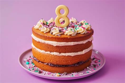 Free Photo A Delicious Cake With Number Eight On Top Purple Background