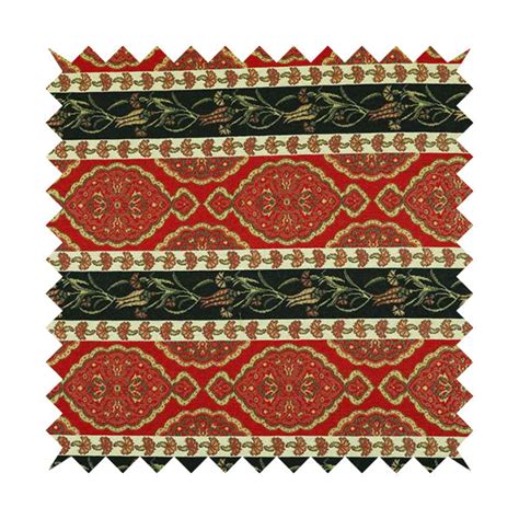 Persia Aztec Red Blue Chenille Upholstery Fabric Traditional Floral St